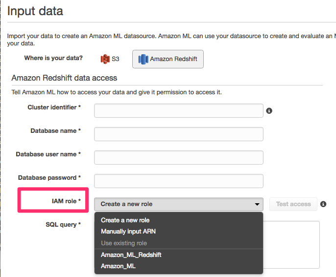 Amazon Machine Learningコンソール上でAmazon Redshiftへ接続するためのIAMロールを作成できるようになりました | DevelopersIO
