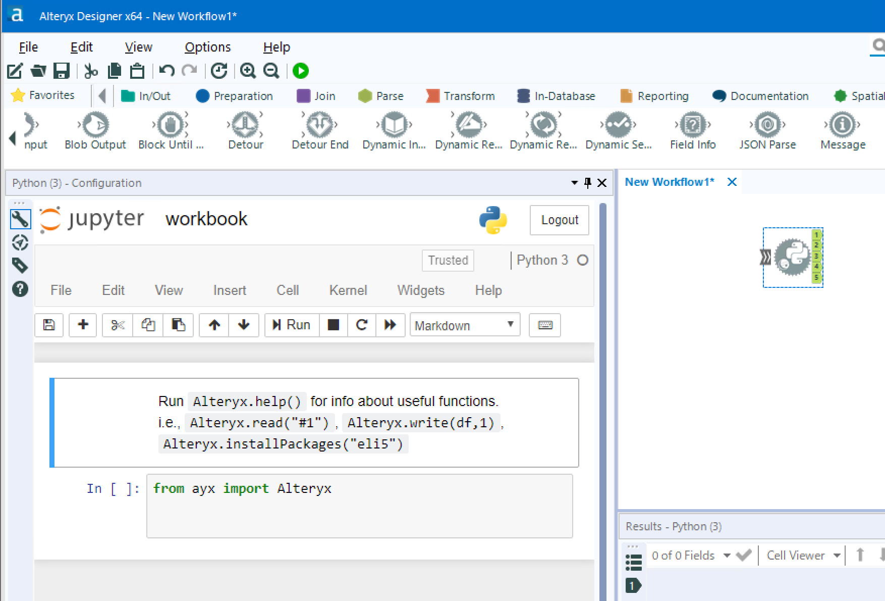 Alteryx 20183 新機能:「python Tool With Jupyter Notebook」でpythonコードを