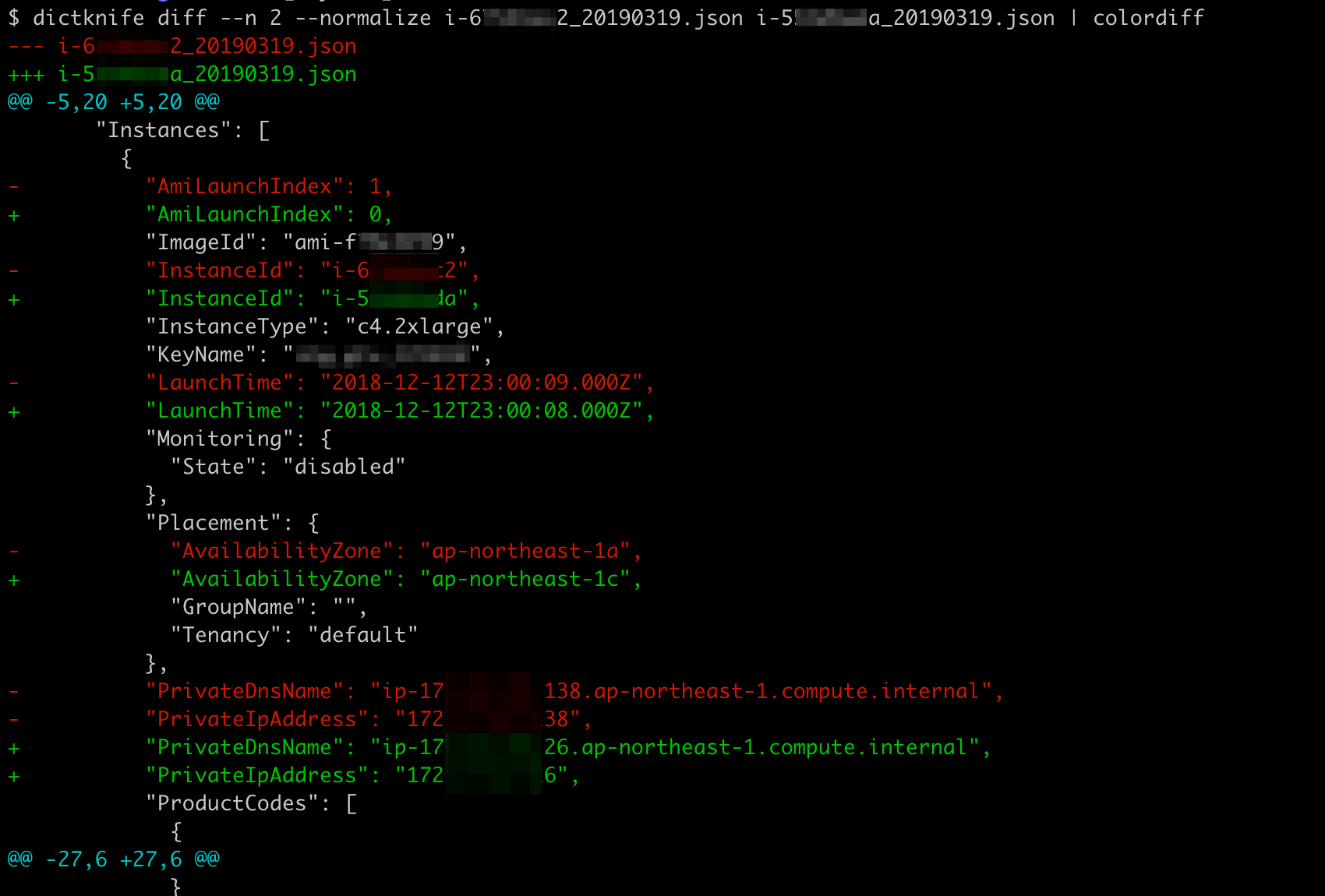 AWS CLI で describe した JSON の diff でイライラしないために！ dictknife normalize を使おう | DevelopersIO