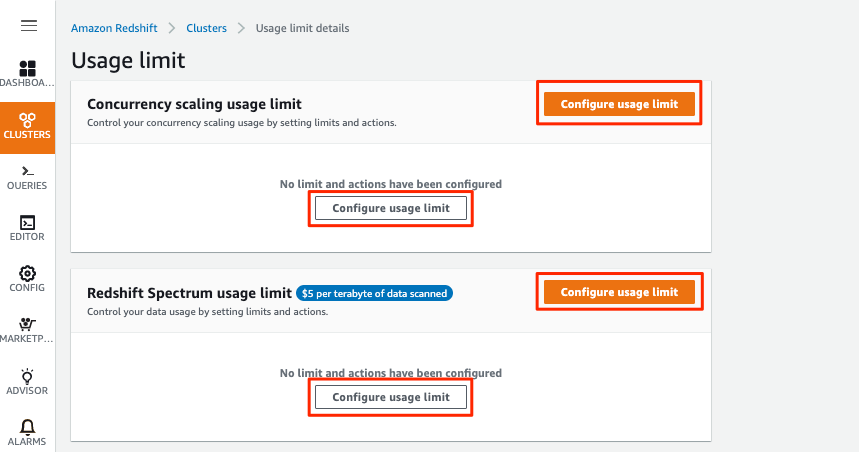 [新機能] Amazon Redshift SpectrumやConcurrency Scalingに使用上限をつけて、通知や利用停止できる『Usage limit details』を試してみ ...