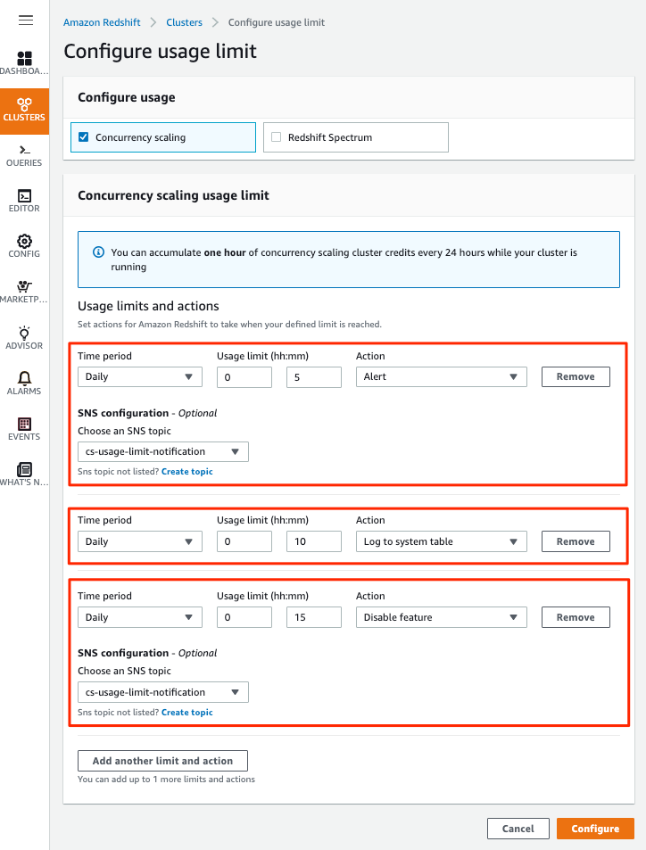 [新機能] Amazon Redshift SpectrumやConcurrency Scalingに使用上限をつけて、通知や利用停止できる『Usage limit details』を試してみ ...