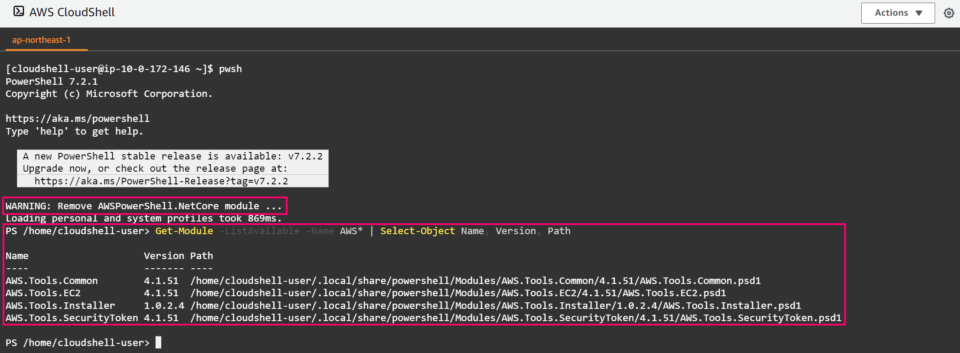 AWS CloudShellのPowerShell環境にデフォルトインストールされた AWSPowerShell.NetCore を削除する方法 | DevelopersIO