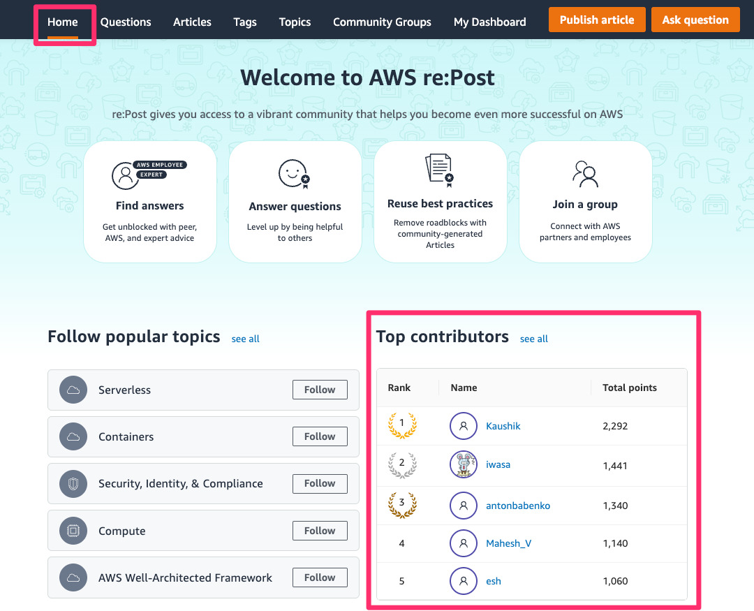 AWS re:Post でリーダーボードが導入され、さらに日本語で利用出来るようになりました | DevelopersIO