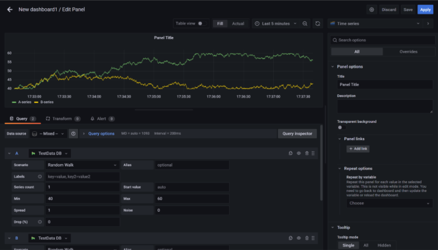 GrafanaのTime seriesで棒グラフと折れ線グラフを同じパネルに表示する | DevelopersIO