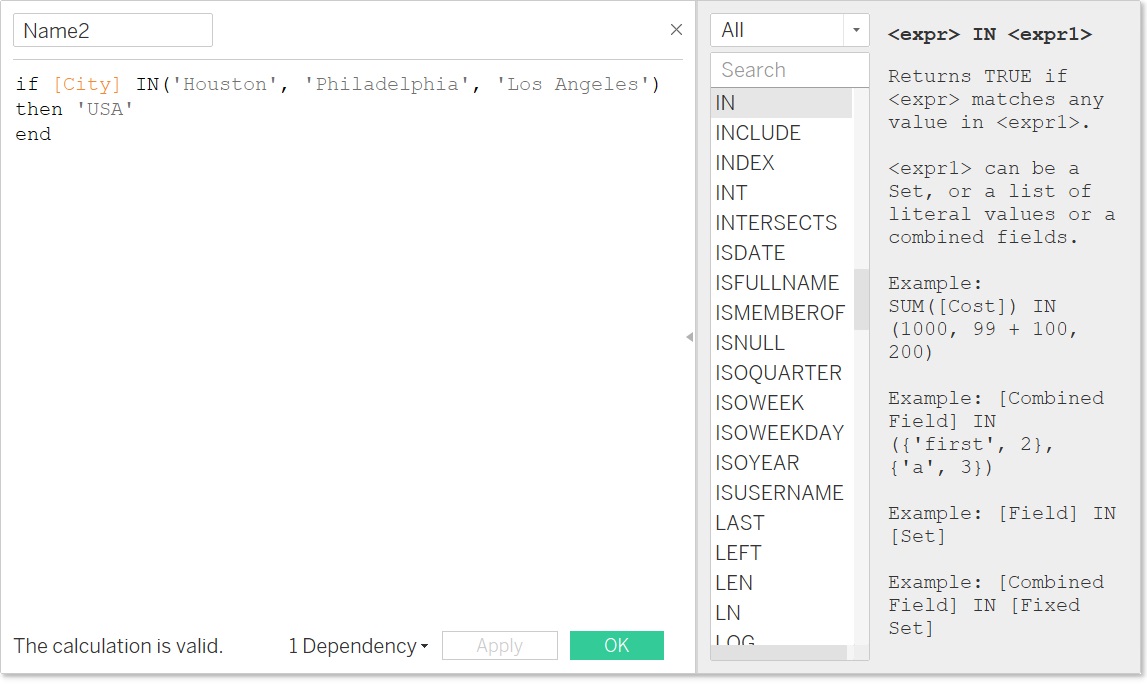 Tableau Calculation – Using the IN operator | DevelopersIO