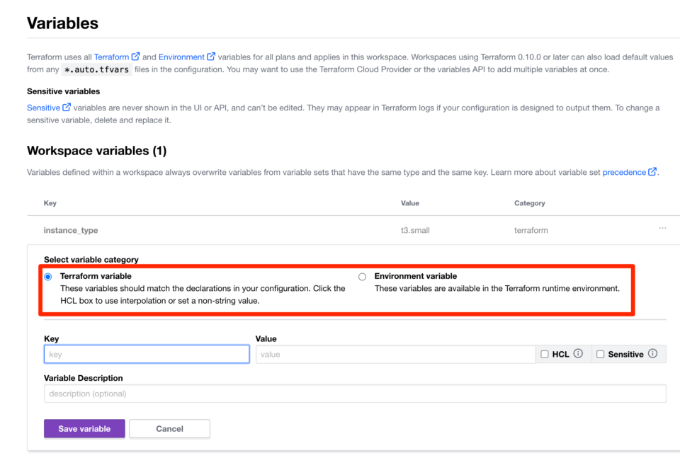 Terraform Cloudのworkspaceに設定できる変数 Variables の種別terraformとenvの違いを調べてみる Developersio
