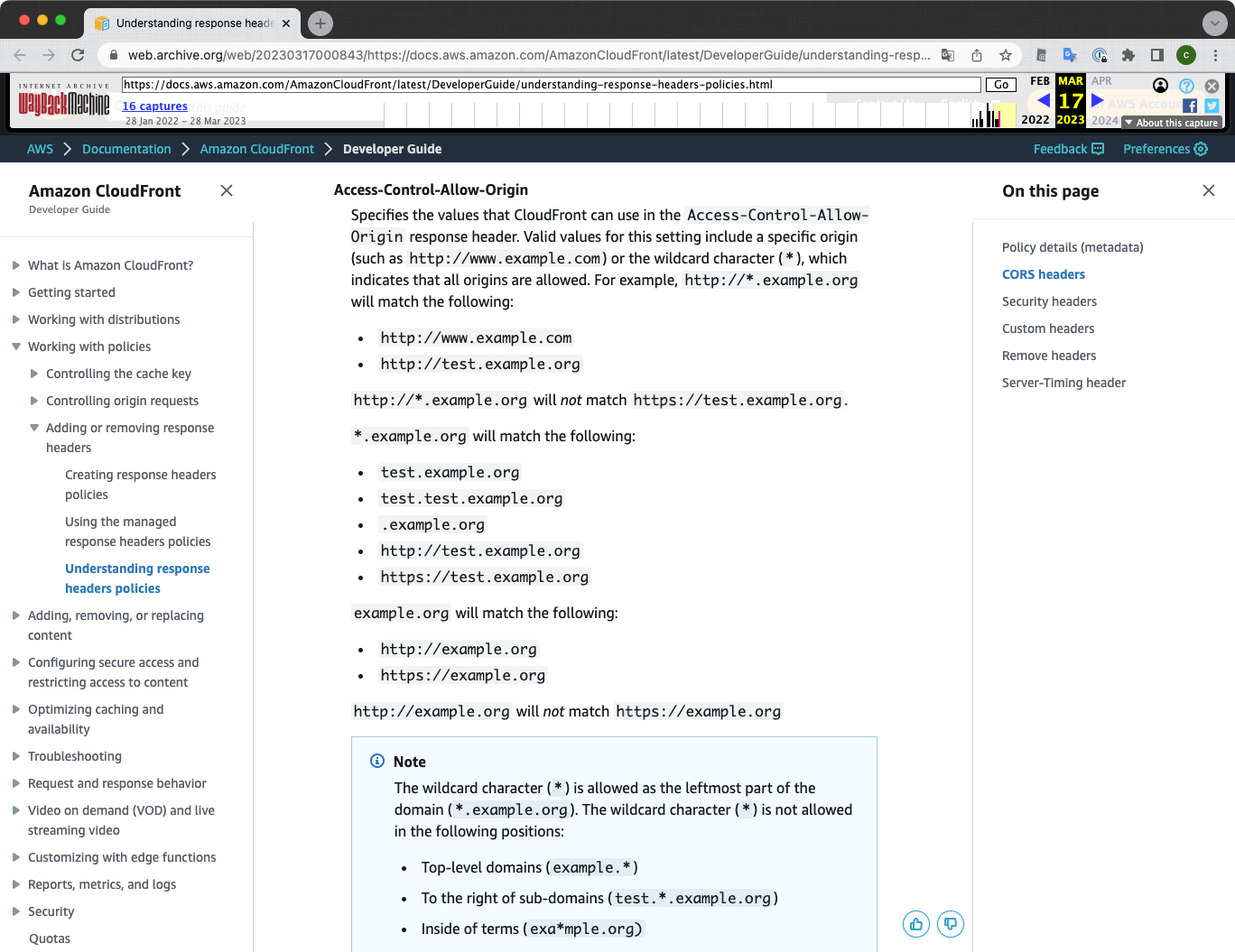 [update] Amazon CloudFrontでCORS access-control headersにワイルドカードを使ったポート指定ができるようになっていました ...