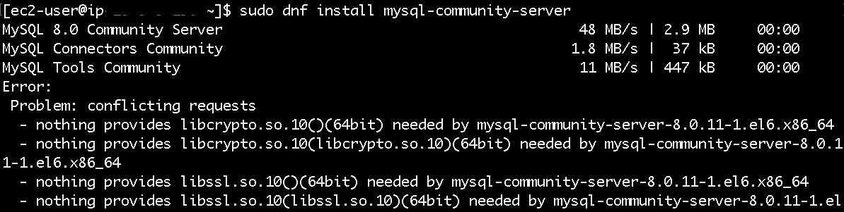 Ec2 인스턴스에서 Mysql 설치시 Conflicting Requests 에러가 발생하는 문제 해결 Developersio